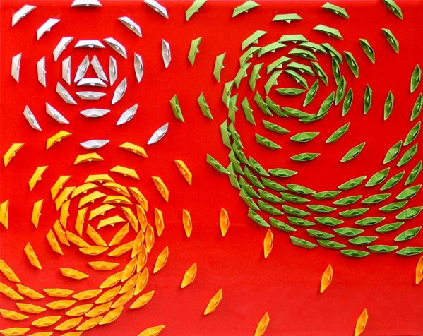 Riccardo GUSMAROLI : Vortice rosso (2019) - barche di carta su tela ... Riccardo GUSMAROLI : Vortice rosso (2019) - barche di carta su tela ...